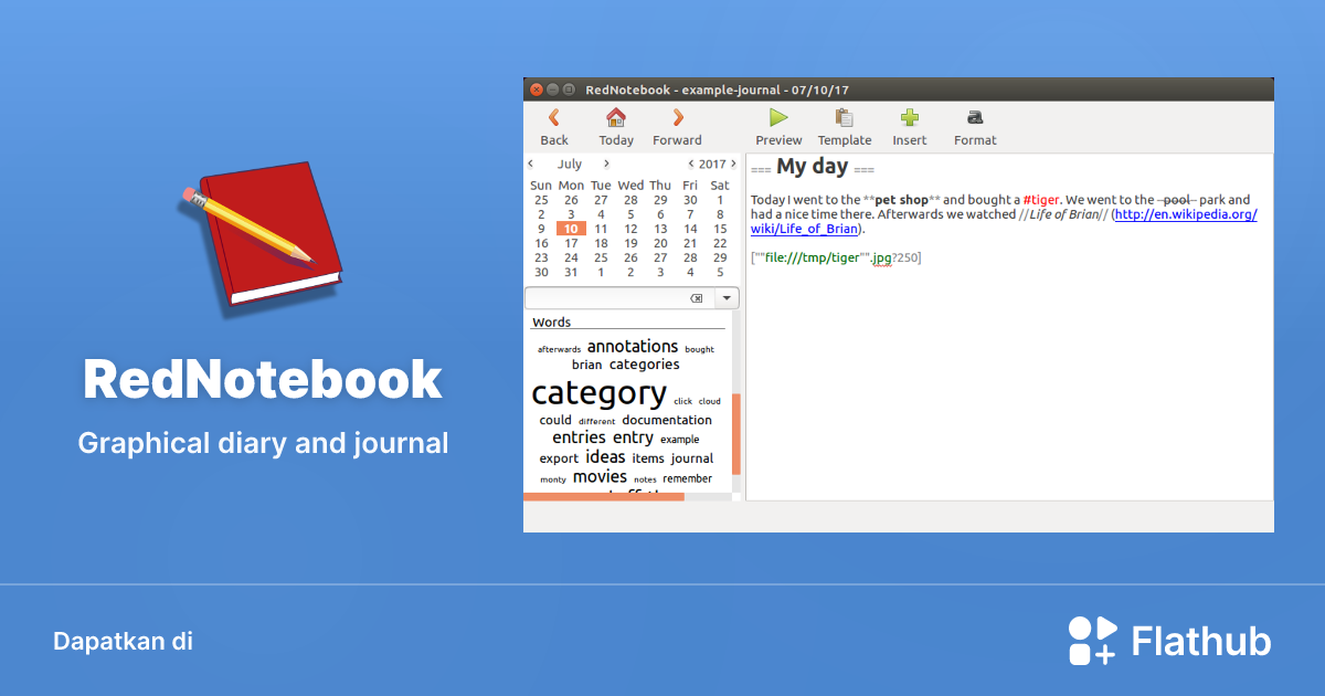 Menginstal RedNotebook di Linux | Flathub