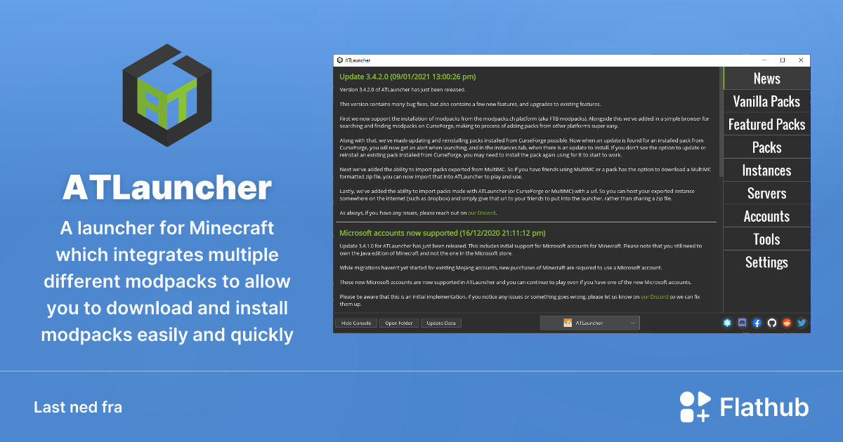 Installer ATLauncher på Linux | Flathub