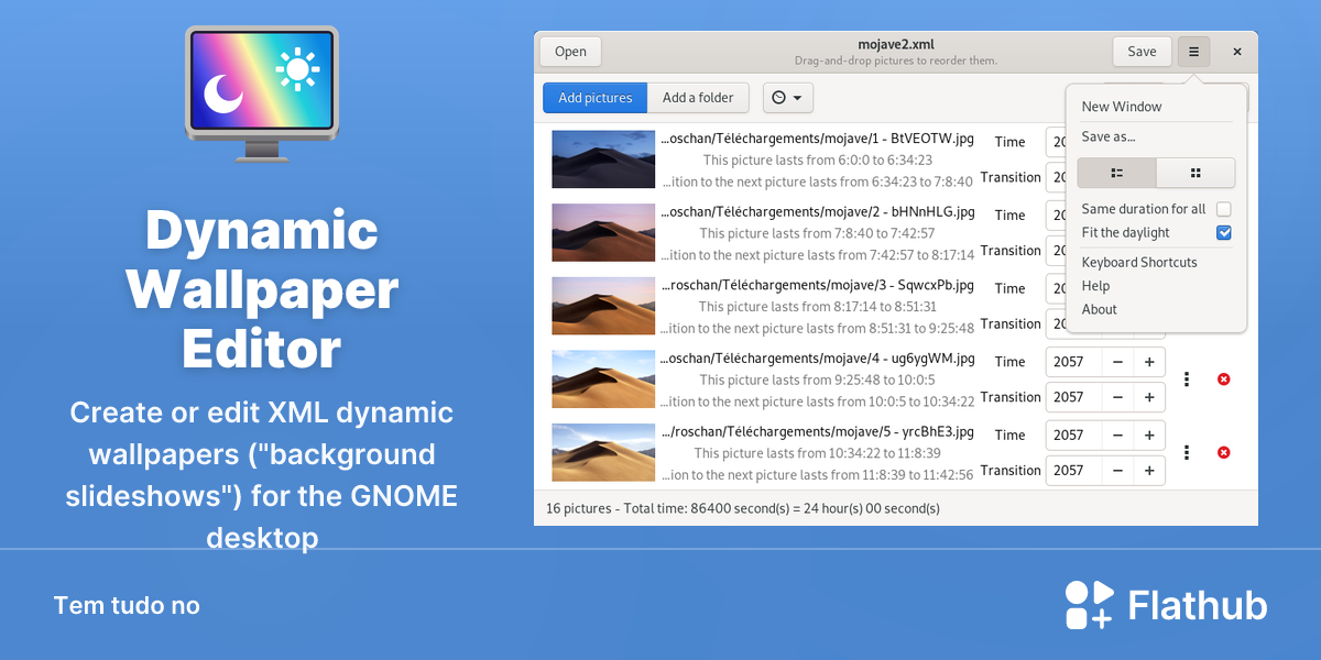 Instalar Dynamic Wallpaper Editor no Linux | Flathub