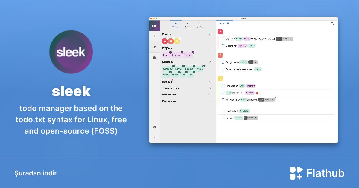 sleek uygulamasını Linux'ta kur | Flathub