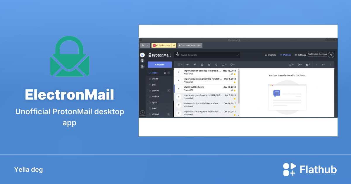 Sbedd ElectronMail deg Linux | Flathub