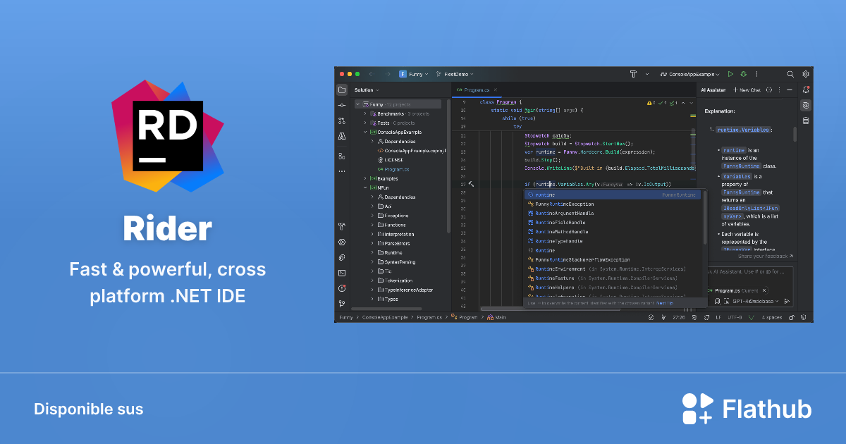 Installar Rider sus Linux | Flathub