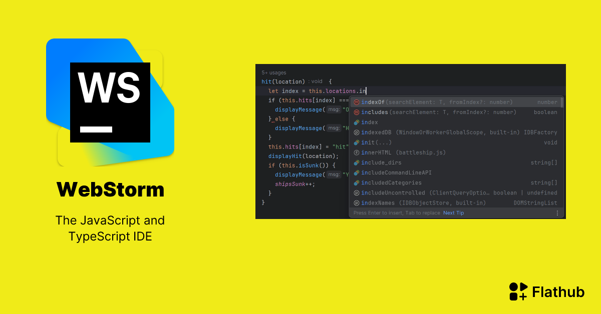 Sbedd WebStorm deg Linux | Flathub