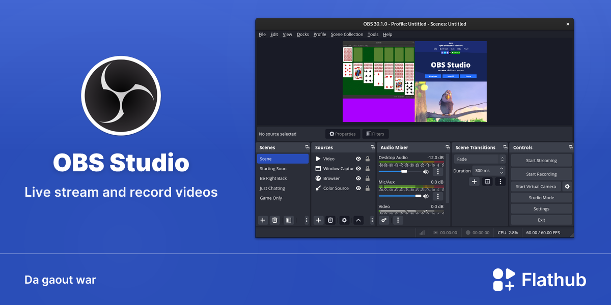 Staliañ OBS Studio war Linux | Flathub