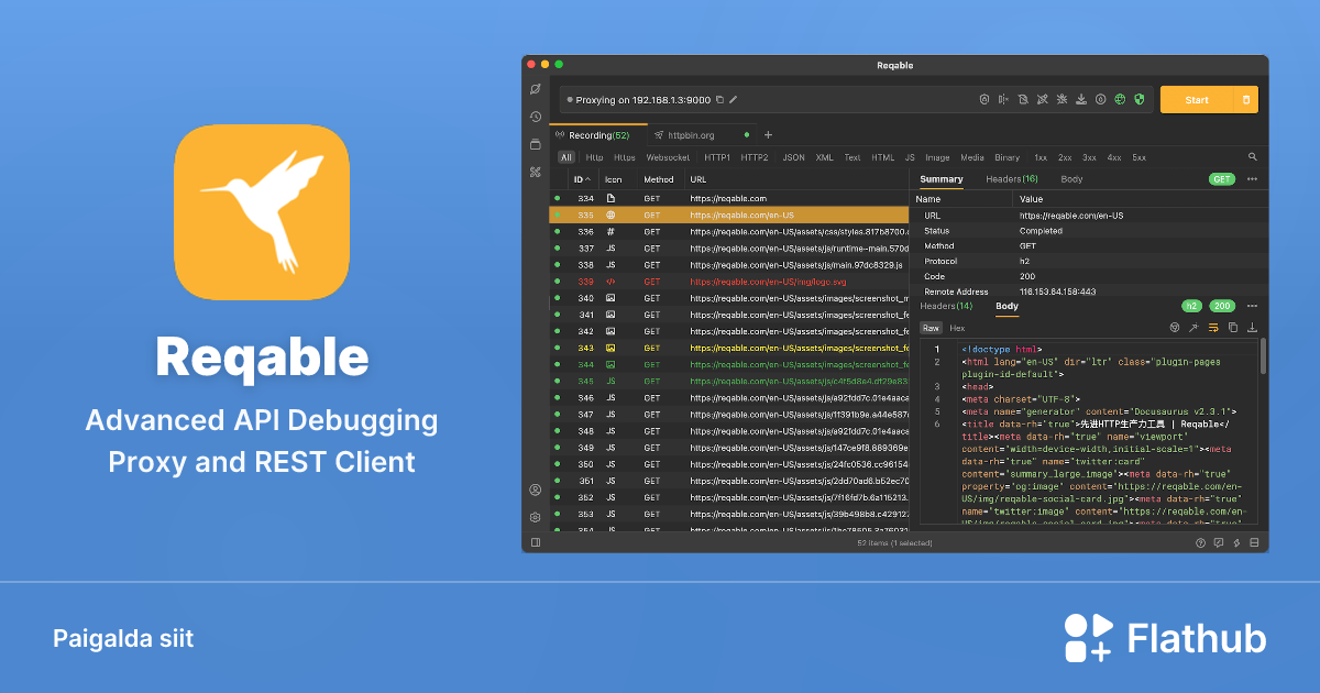 Paigalda Reqable Linuxis | Flathub