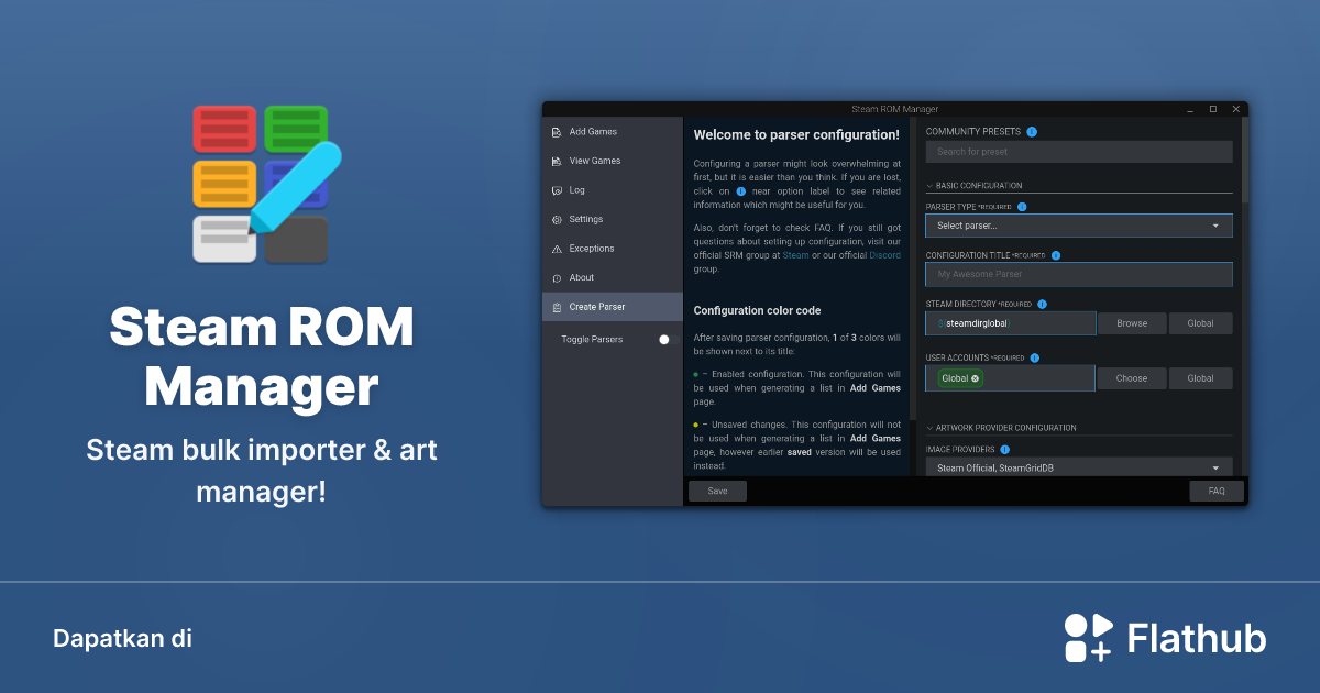 Memasang Steam ROM Manager di Linux | Flathub