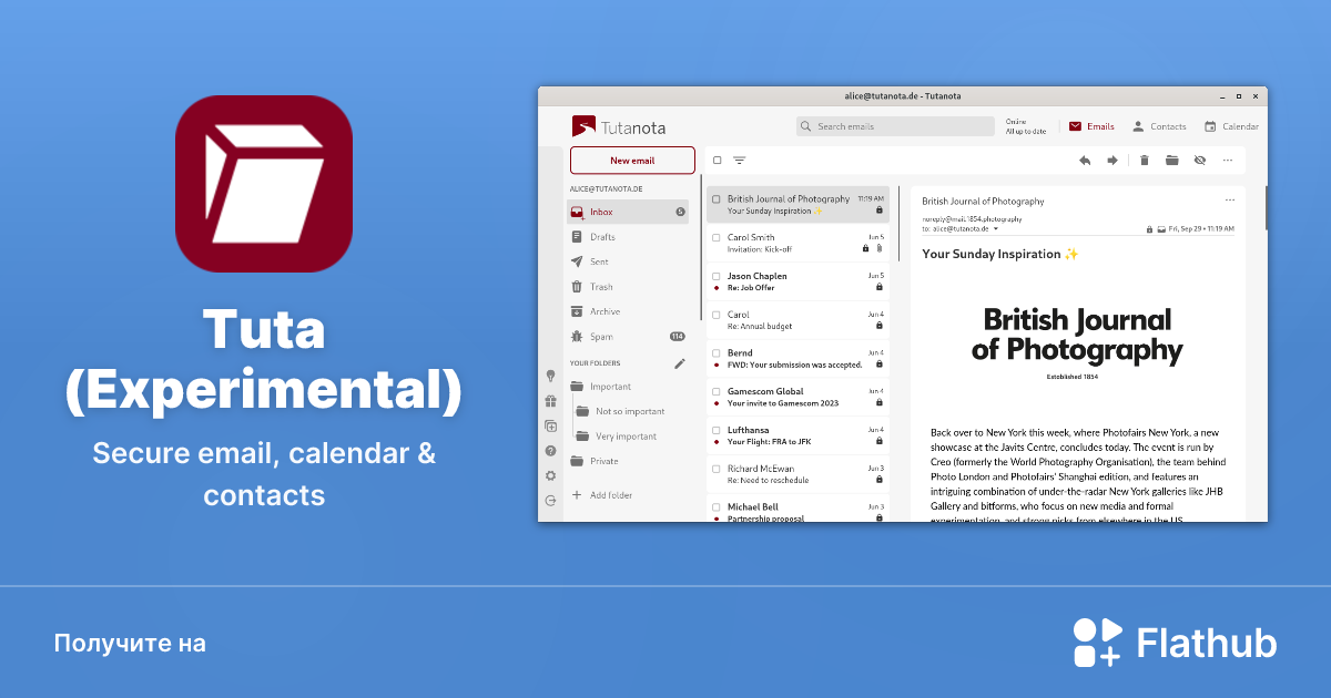 Установить «Tuta (Experimental)» на Linux | Flathub