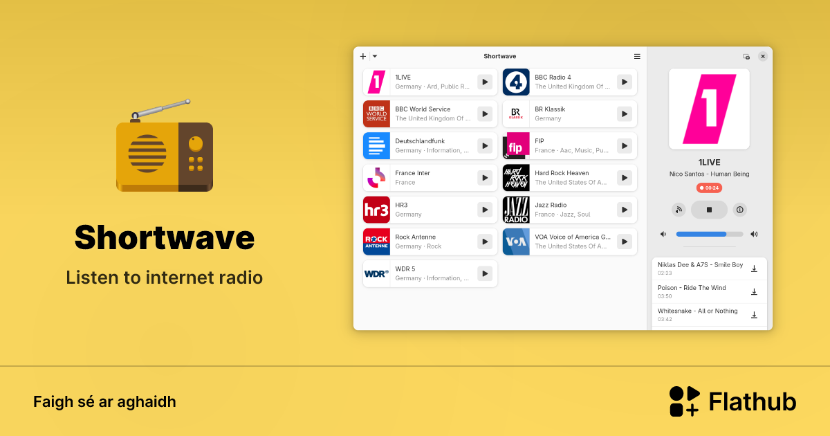 Suiteáil Shortwave ar Linux | Flathub