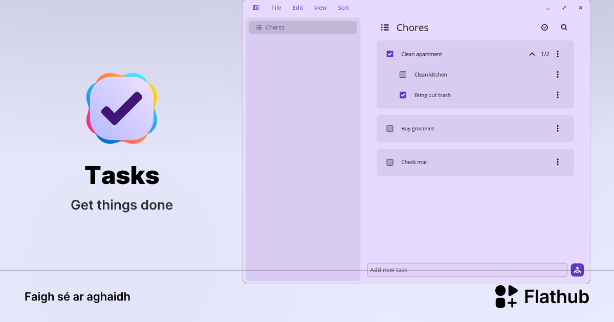 Suiteáil Tasks ar Linux | Flathub