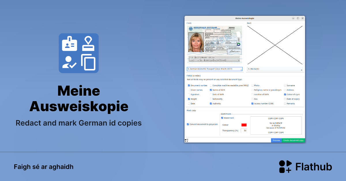 Suiteáil Meine Ausweiskopie ar Linux | Flathub