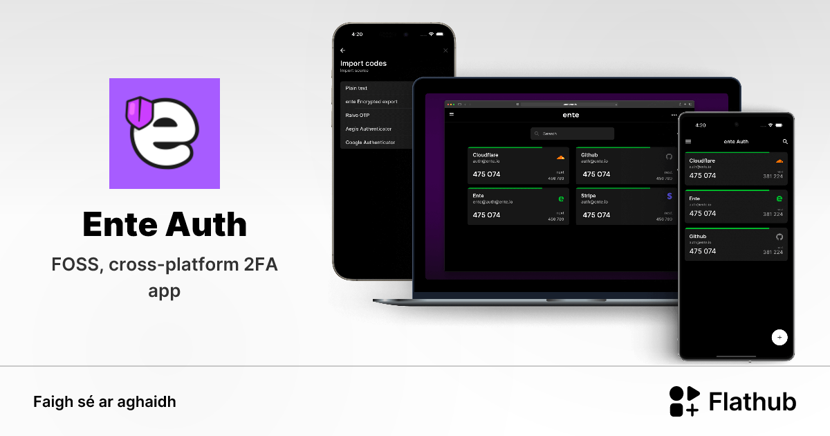 Suiteáil Ente Auth ar Linux | Flathub