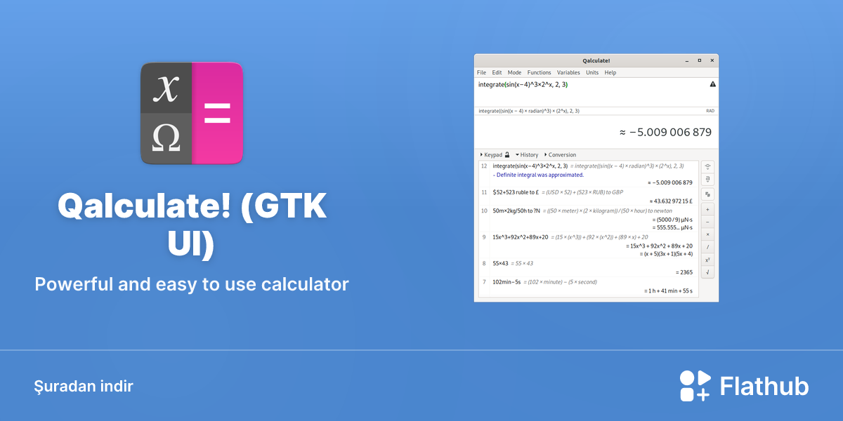 Qalculate! (GTK UI) uygulamasını Linux'ta kur | Flathub