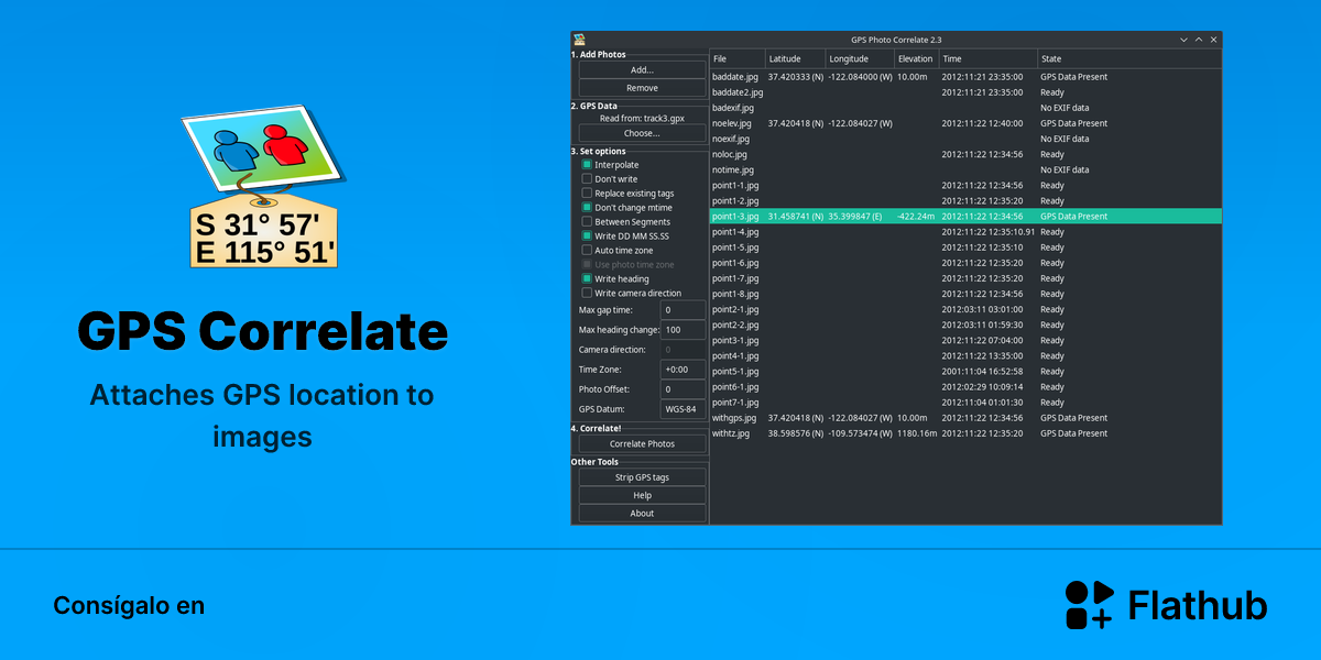 Instalar GPS Correlate en Linux | Flathub
