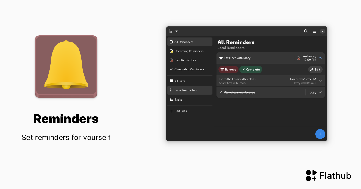 Reminders uygulamasını Linux'ta kur | Flathub