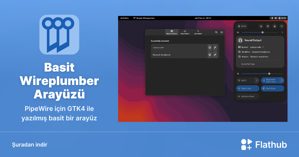 Basit Wireplumber Arayüzü uygulamasını Linux'ta kur | Flathub