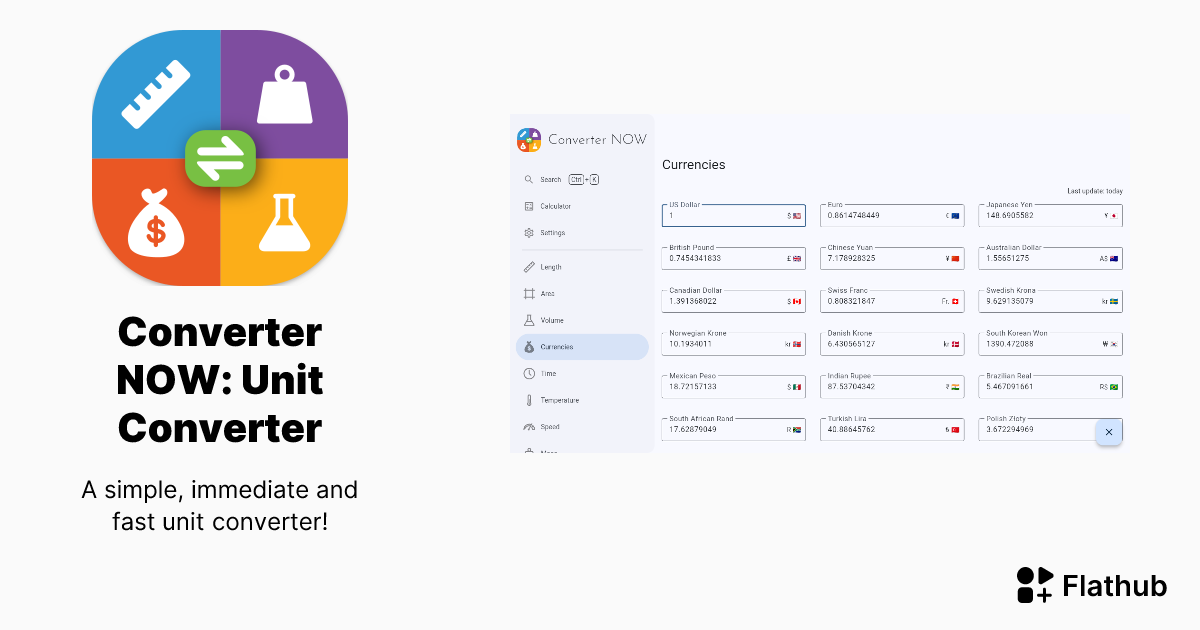 Instalar Converter NOW: Unit Converter en Linux | Flathub