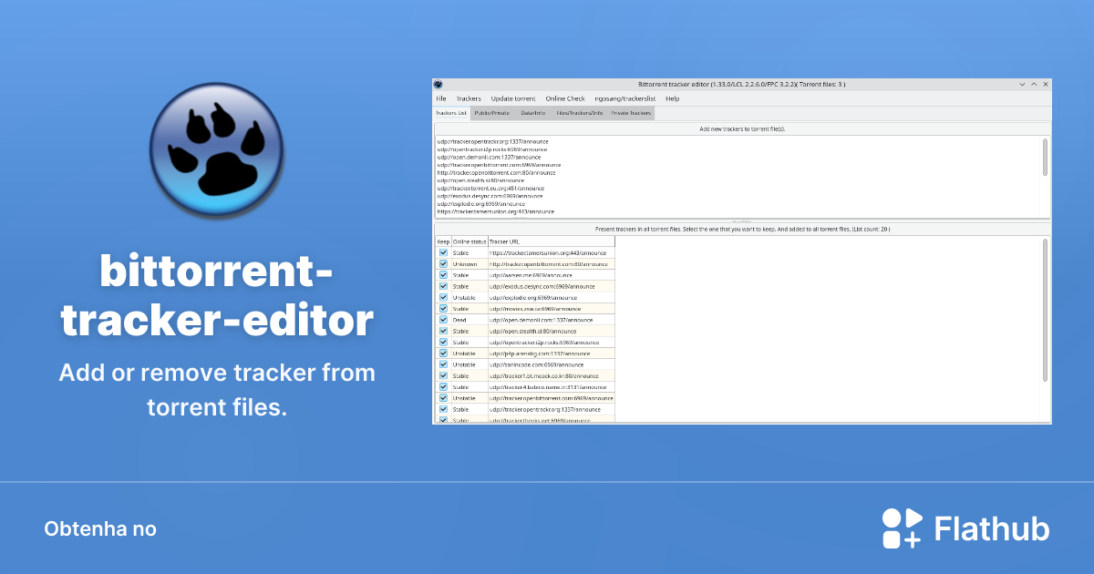 Instalar bittorrent-tracker-editor no Linux | Flathub