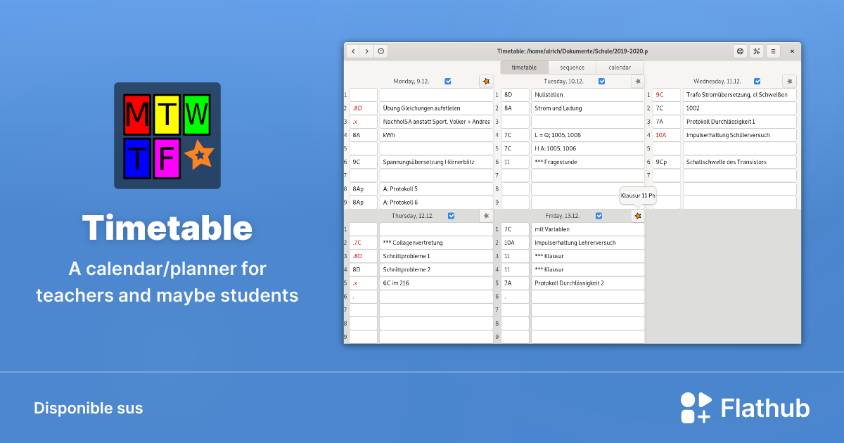 Installar Timetable sus Linux | Flathub