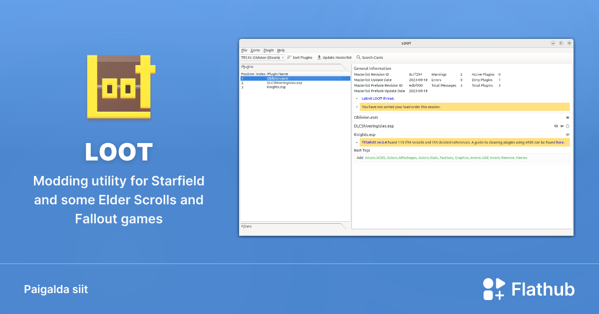 Paigalda LOOT Linuxis | Flathub