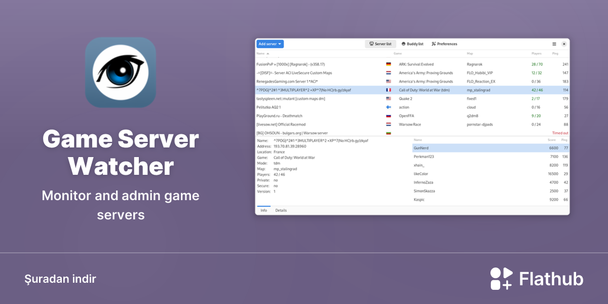 Game Server Watcher uygulamasını Linux'ta kur | Flathub