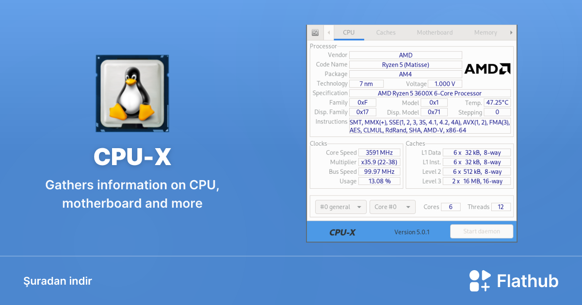 CPU-X uygulamasını Linux'ta kur | Flathub