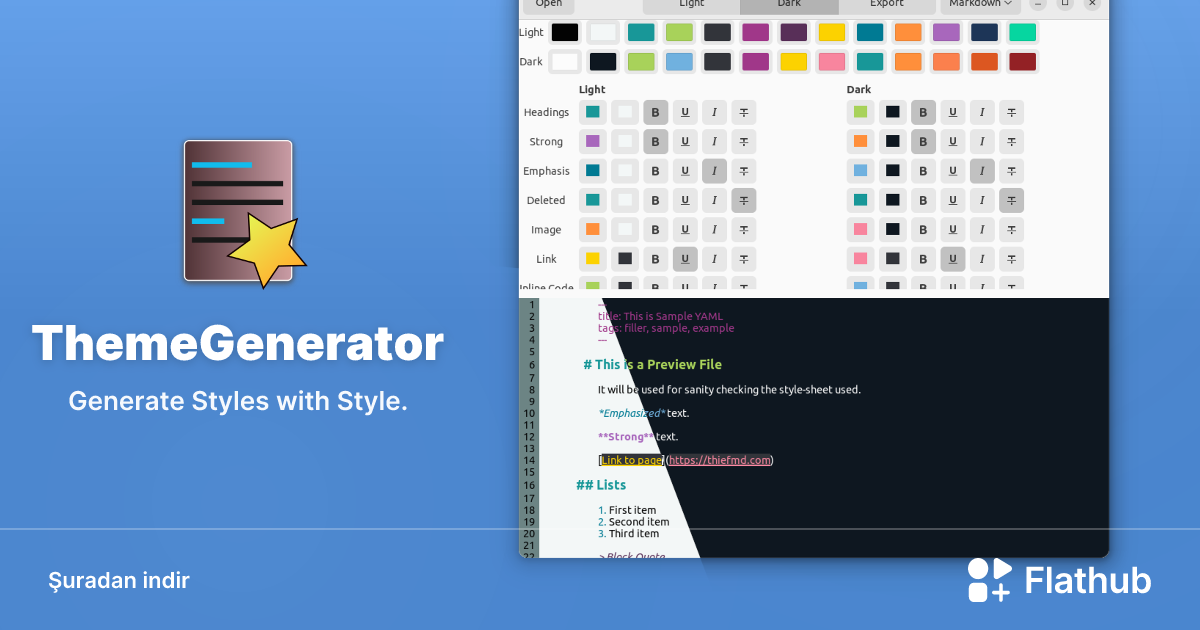 ThemeGenerator uygulamasını Linux'ta kur | Flathub