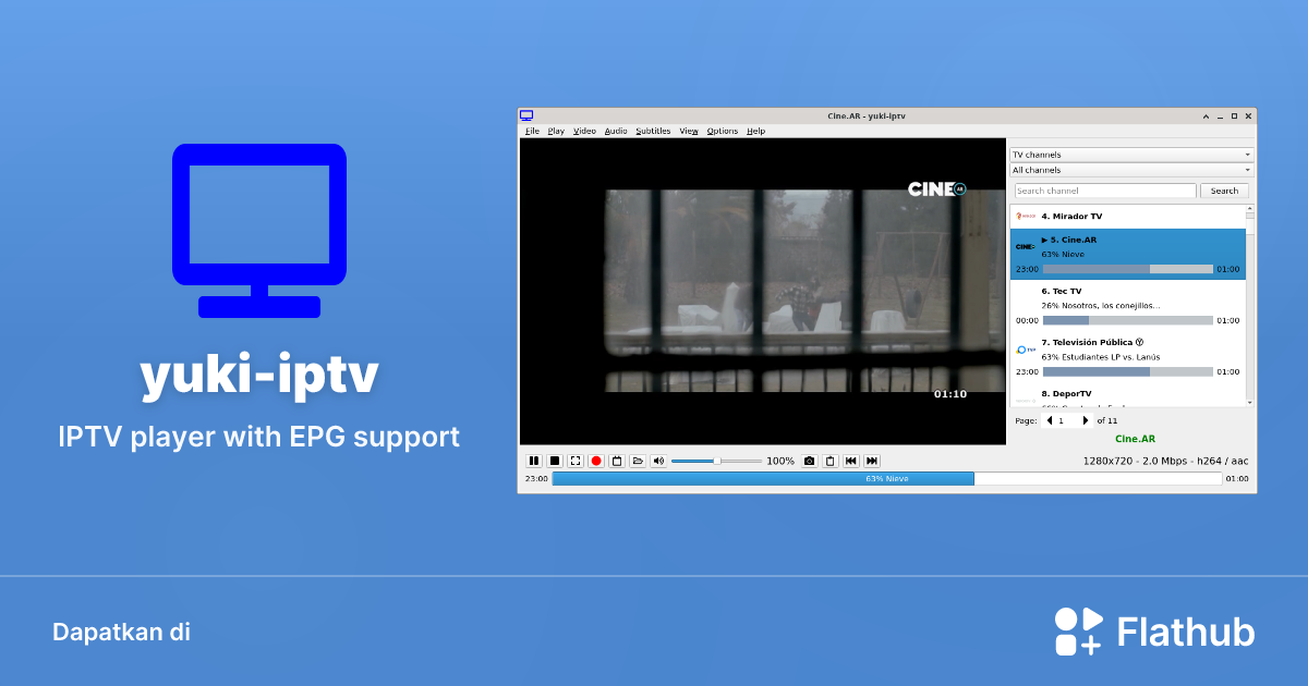 Menginstal yuki-iptv di Linux | Flathub
