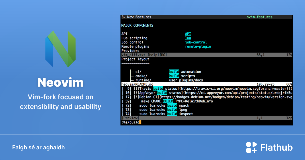 Suiteáil Neovim ar Linux | Flathub