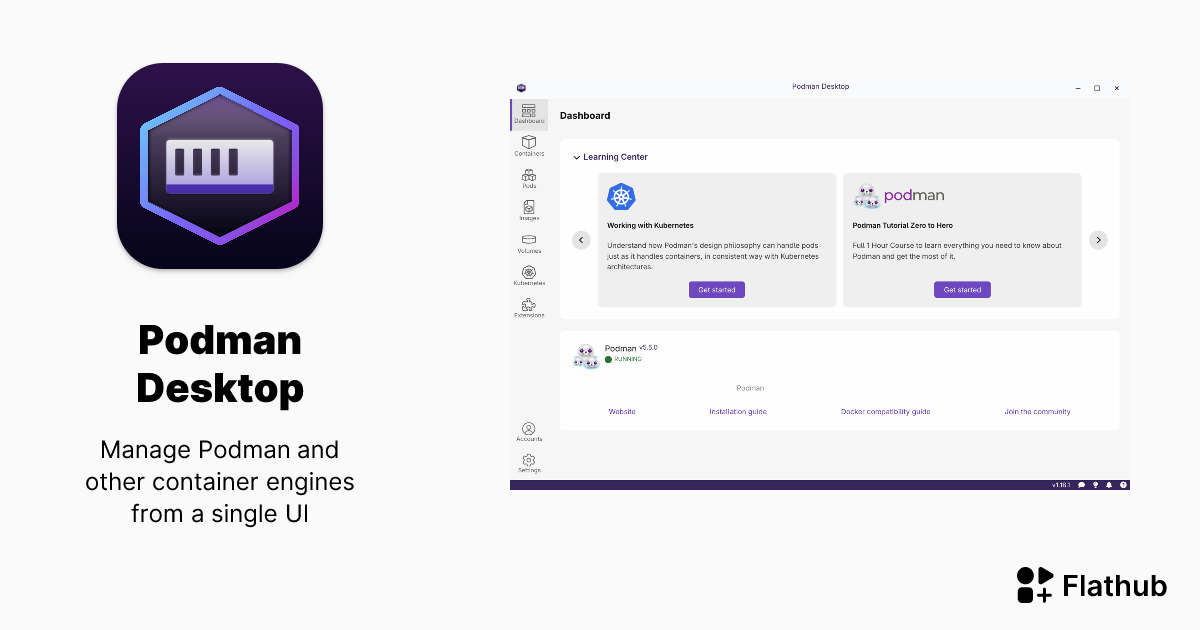 Podman Desktop Uygulamasını Linuxta Kur Flathub