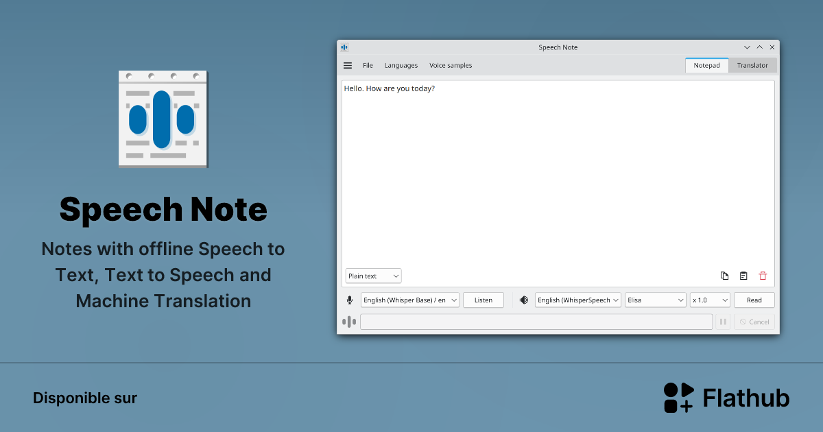 Installer Speech Note sur Linux | Flathub