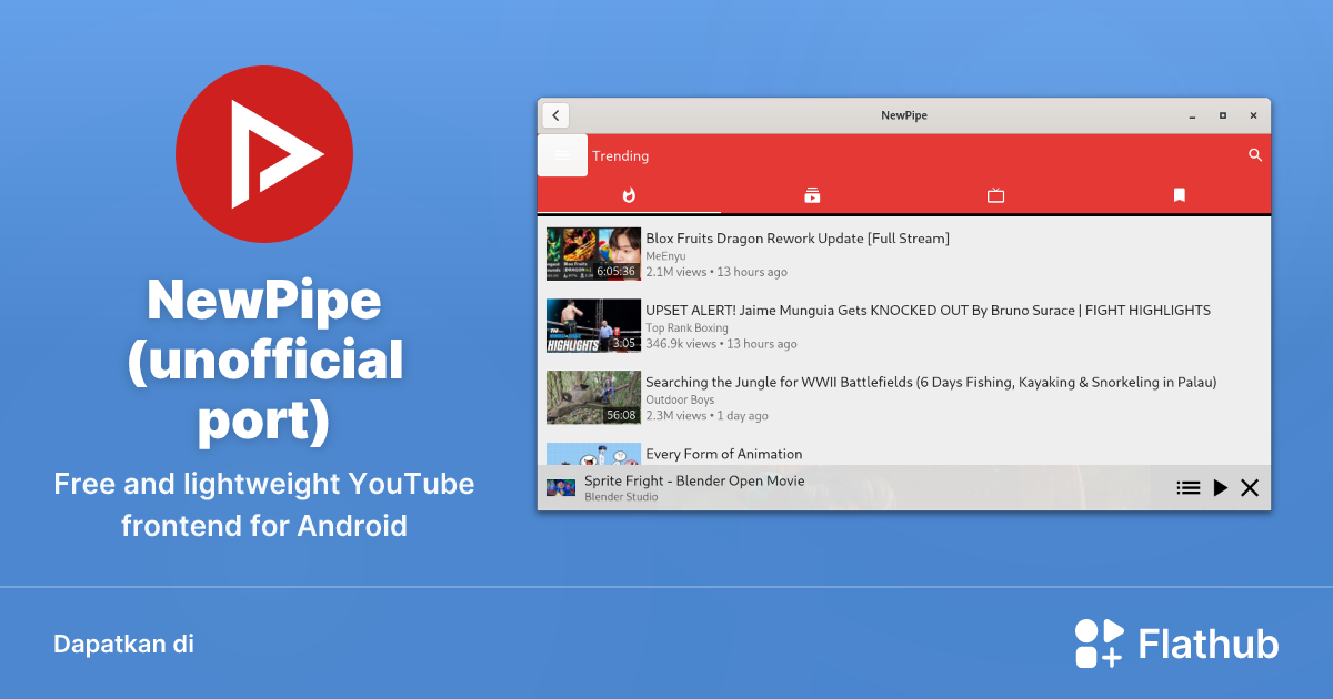 Menginstal NewPipe (unofficial port) di Linux | Flathub