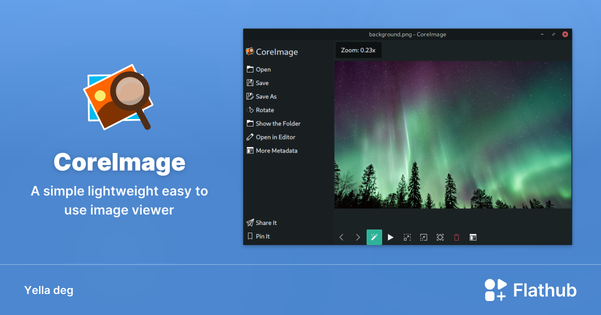 Sbedd CoreImage deg Linux | Flathub