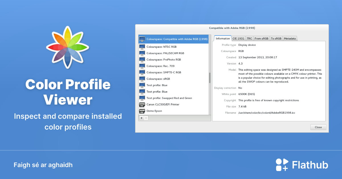 Suiteáil Color Profile Viewer ar Linux | Flathub