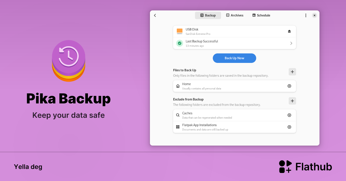 Sbedd Pika Backup deg Linux | Flathub