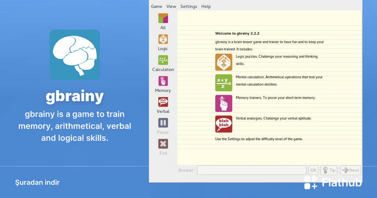 gbrainy uygulamasını Linux'ta kur | Flathub