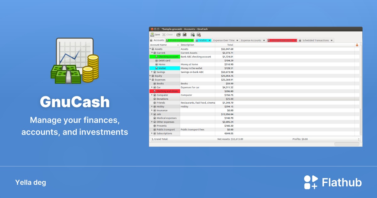 Asebded n GnuCash ɣef Linux | Flathub