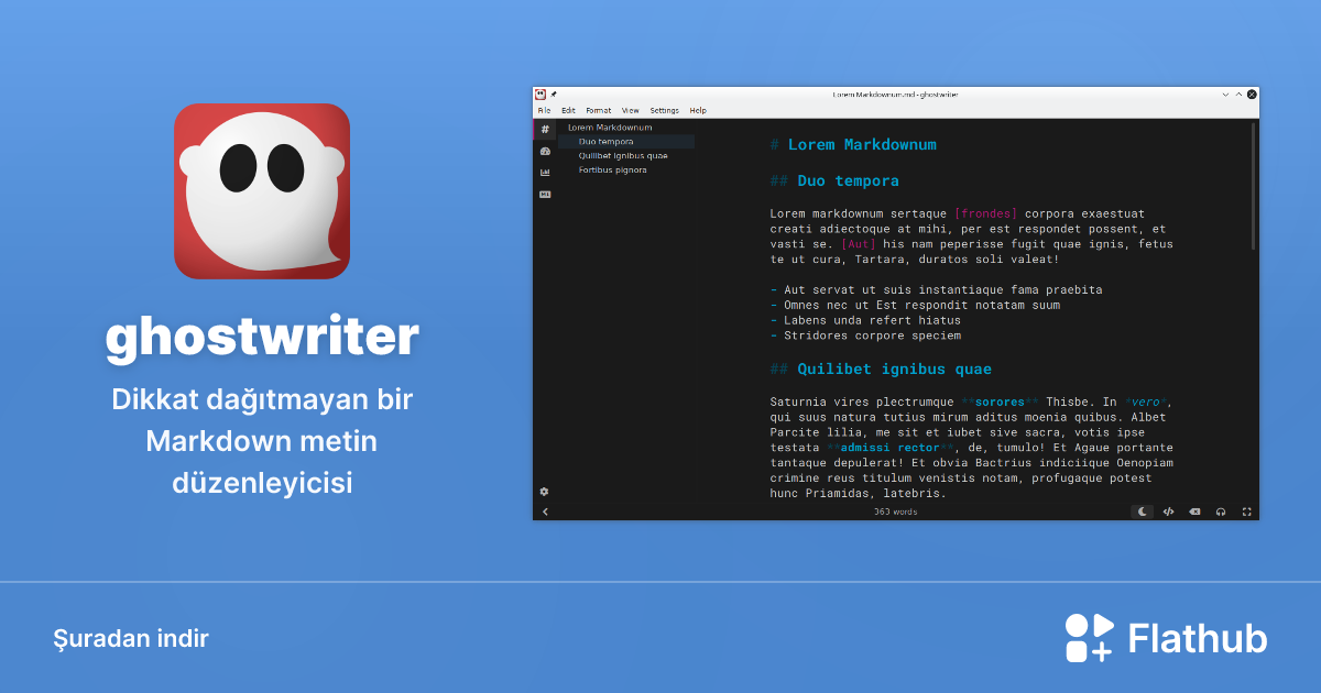 ghostwriter uygulamasını Linux'ta kur | Flathub