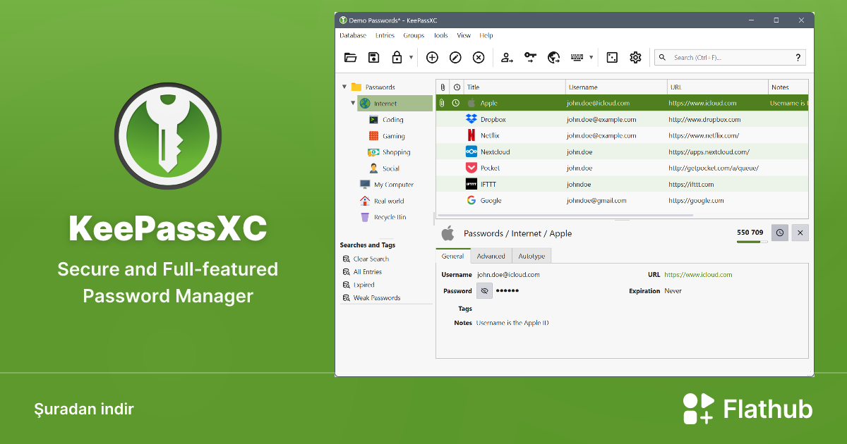 KeePassXC uygulamasını Linux'ta kur | Flathub
