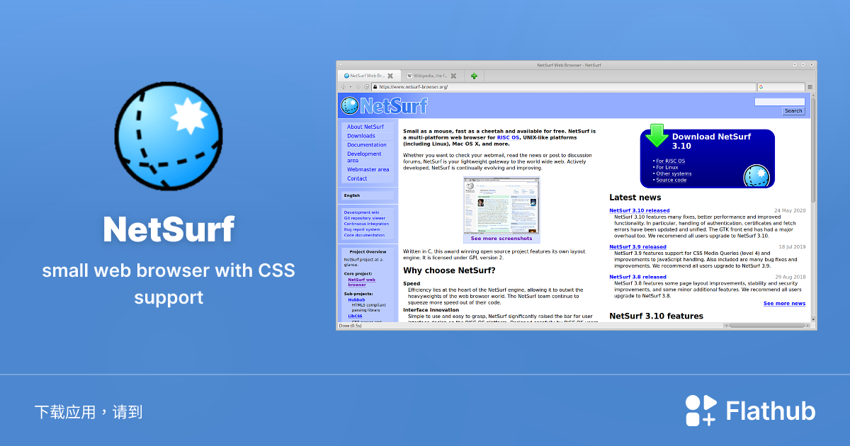 在 Linux 上安装 NetSurf | Flathub