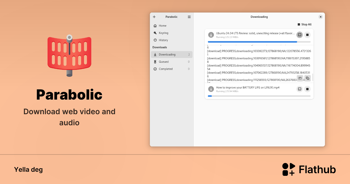 Sbedd Parabolic deg Linux | Flathub