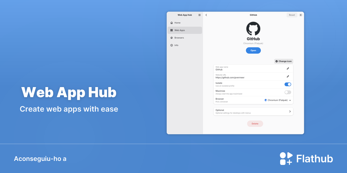 Instal·leu Web App Hub a Linux | Flathub