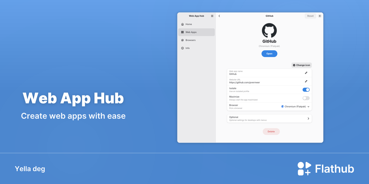 Asebded n Web App Hub ɣef Linux | Flathub