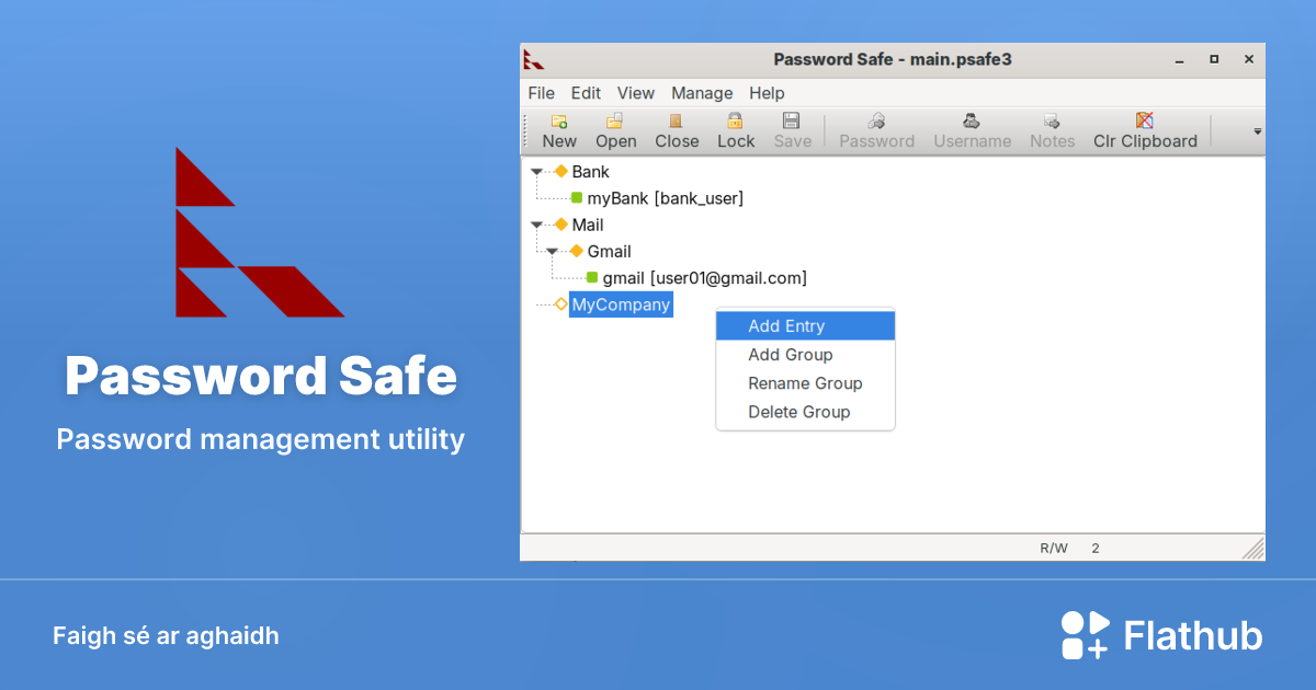 Suiteáil Password Safe ar Linux | Flathub