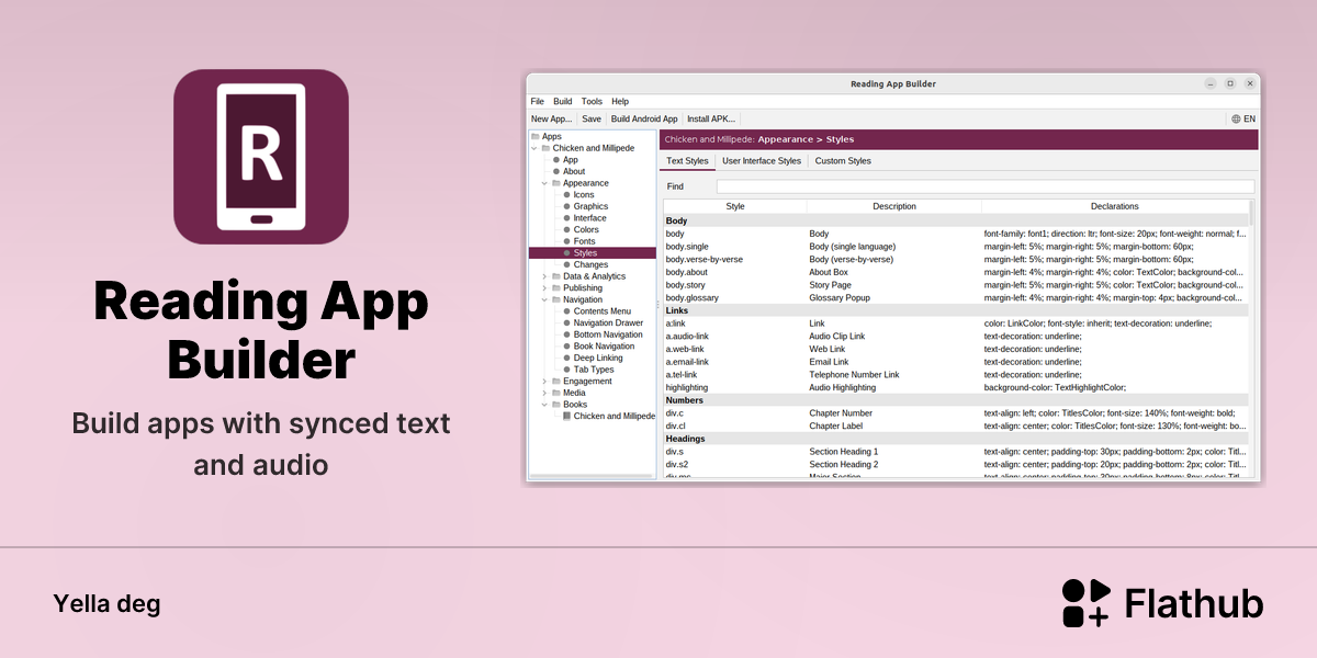 Asebded n Reading App Builder ɣef Linux | Flathub