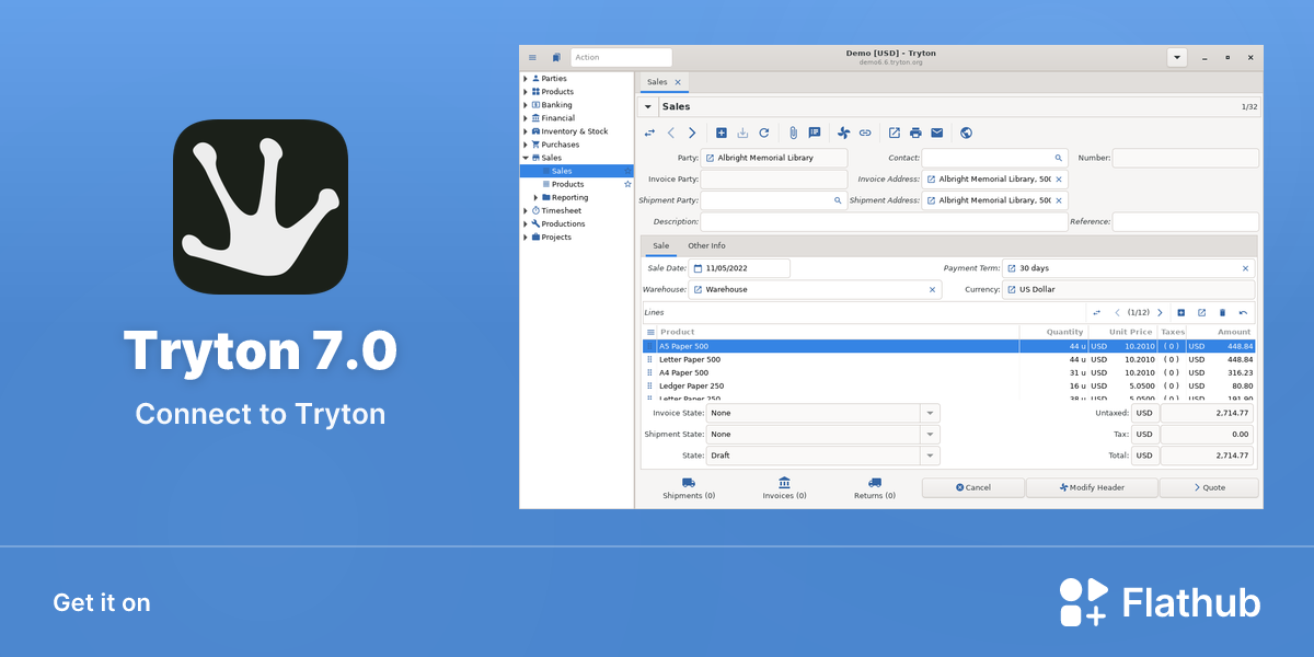 Install Tryton 7.0 on Linux | Flathub