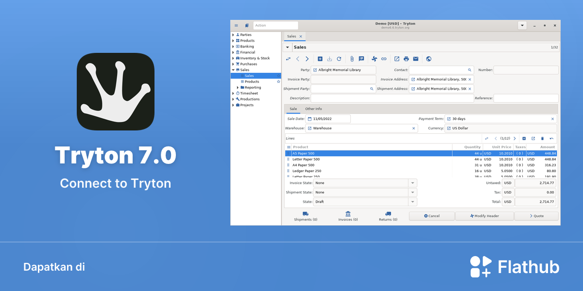 Memasang Tryton 7.0 di Linux | Flathub