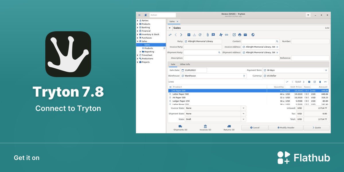 Install Tryton 7.8 on Linux | Flathub