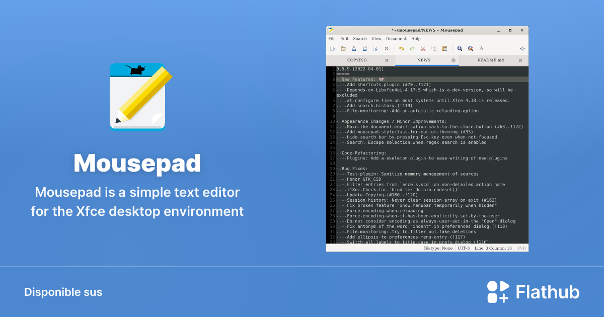 Installar Mousepad sus Linux | Flathub