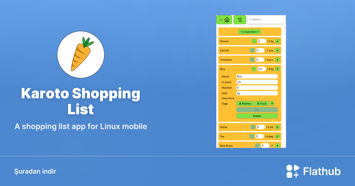 Karoto Shopping List uygulamasını Linux'ta kur | Flathub