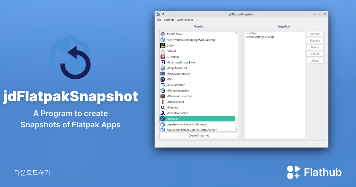 Install jdFlatpakSnapshot on Linux | Flathub